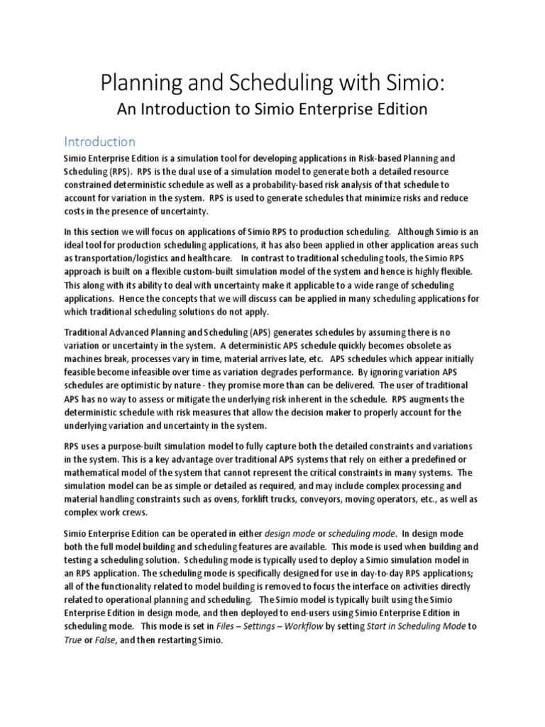 Planning and Scheduling With Simio:: An Introduction To Simio ...