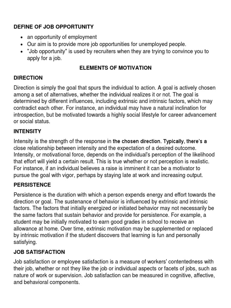 Define of Job Opportunity | PDF