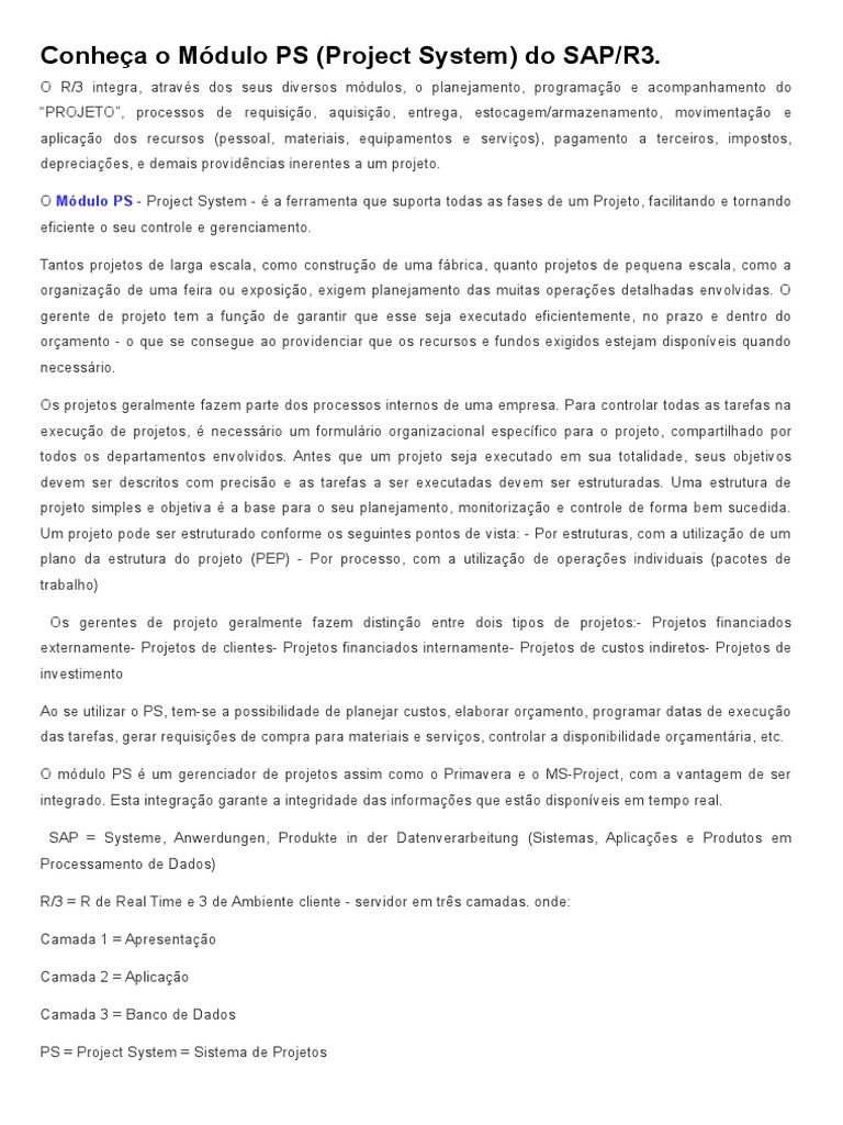 Conheça o Módulo PS | PDF | Orçamento | Sap Se