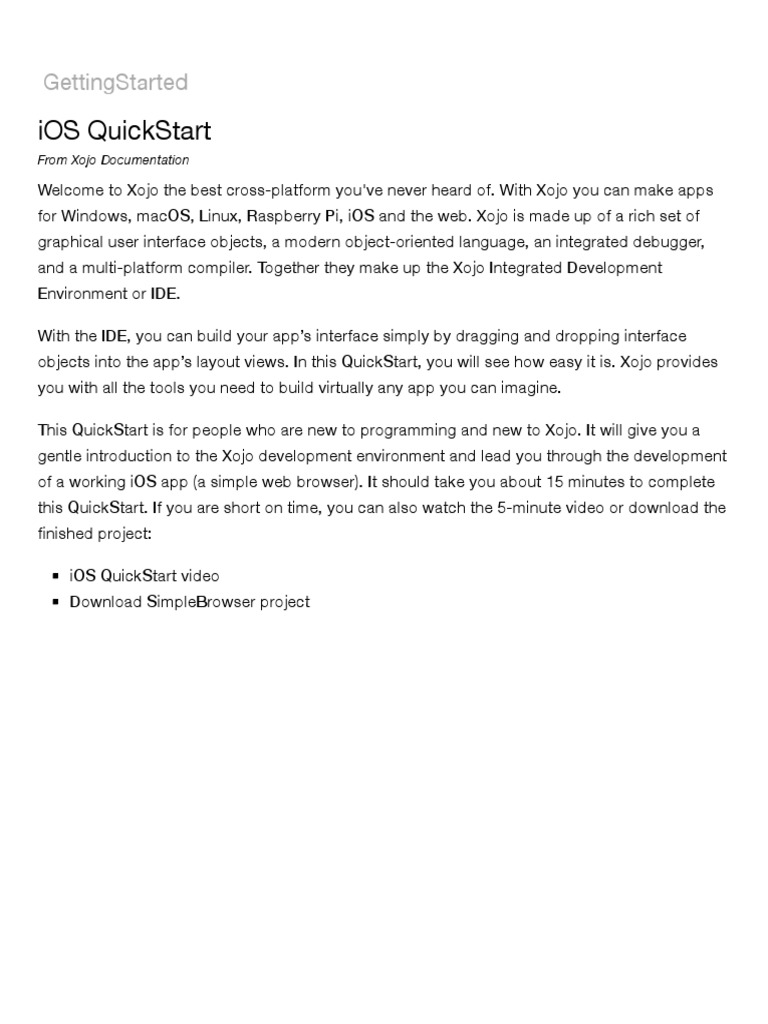 Ios Quickstart: Gettingstarted | PDF | Ios | Button (Computing)