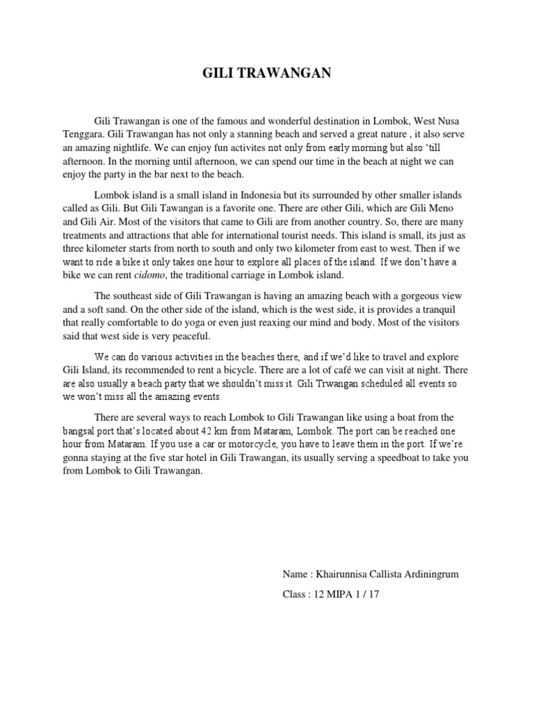 Descriptive Text GILI TRAWANGAN Uprak Bing | PDF