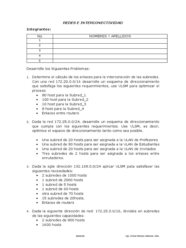 Ejercicios VLSM | PDF | Protocolos de internet | Red de área amplia