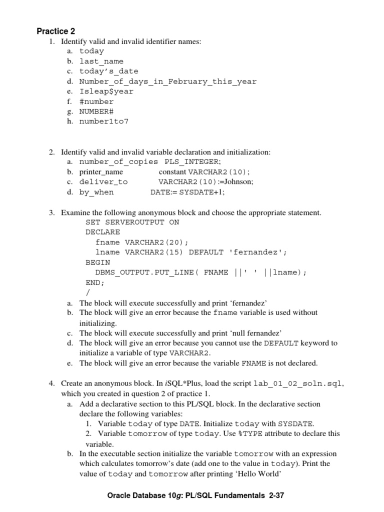 Practice Les2 | PDF | Pl/Sql | Variable (Computer Science)