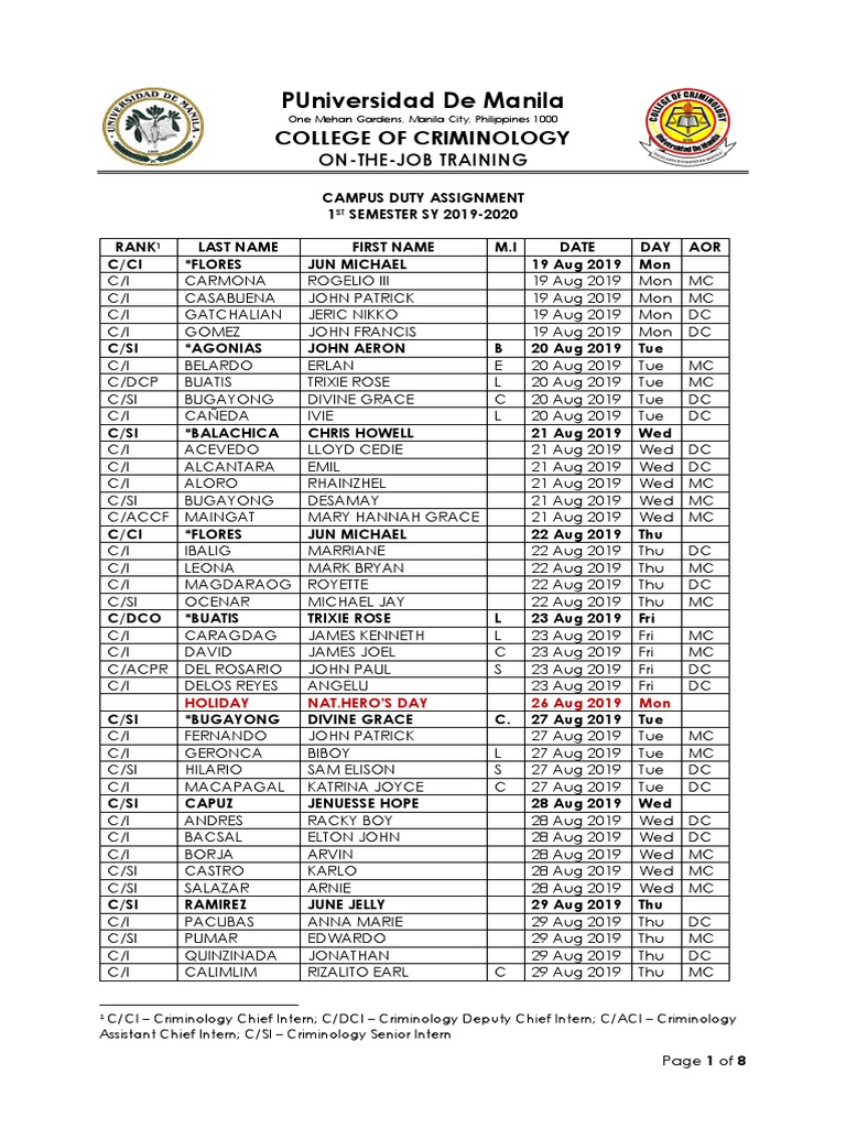 Criminology On-the-Job Training Schedule | PDF | Sports