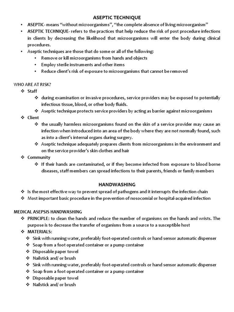 Aseptic Technique: Medical Asepsis Handwashing | Download Free PDF ...