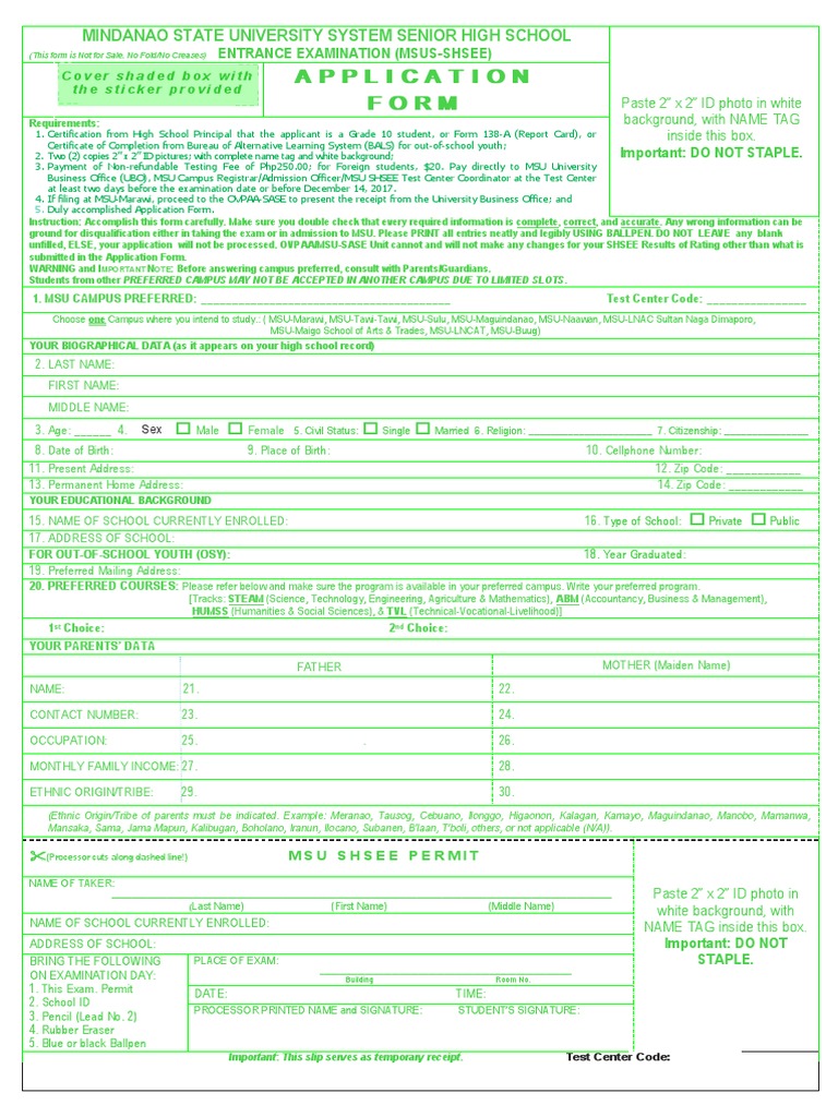 Application Form Shs Ee 2017 | PDF | University And College Admission ...