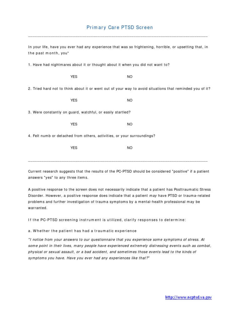 PTSD Screening for Primary Care | PDF | Psychological Trauma ...