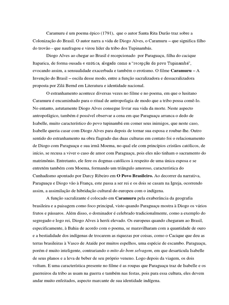Análise e Resumo de Caramuru, Obra e Filme | PDF | Brasil | Turismo na ...