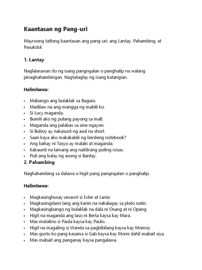 Kaantasan NG Pang-Uri | PDF