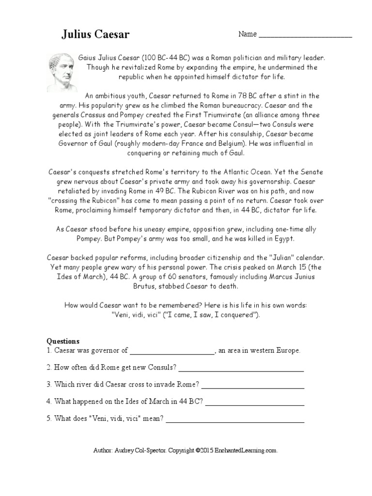 Julius Caesar Worksheet | PDF | Julius Caesar | Ancient Rome