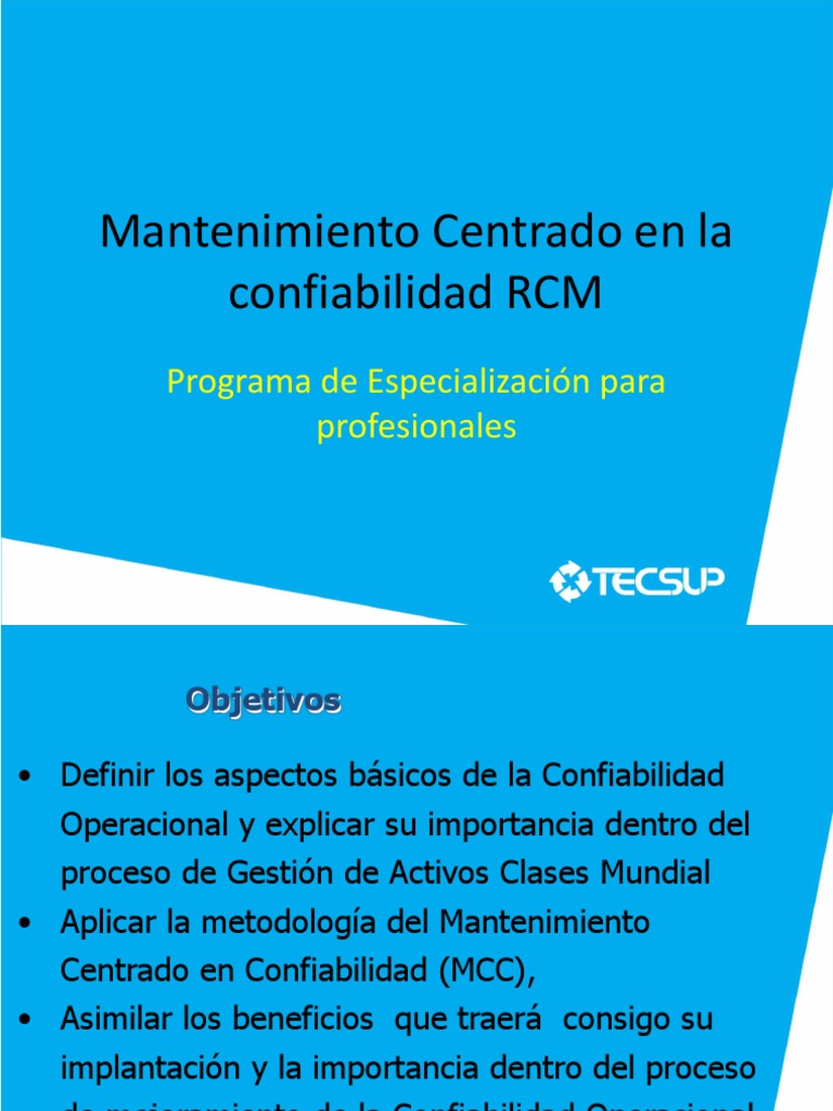 Mantenimiento Centrado en La Confiabilidad RCM: Programa de Especialización para Profesionales ...