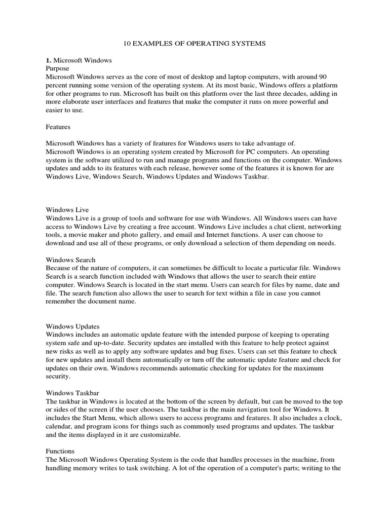 10 Examples of Operating Systems | Download Free PDF | Operating System ...