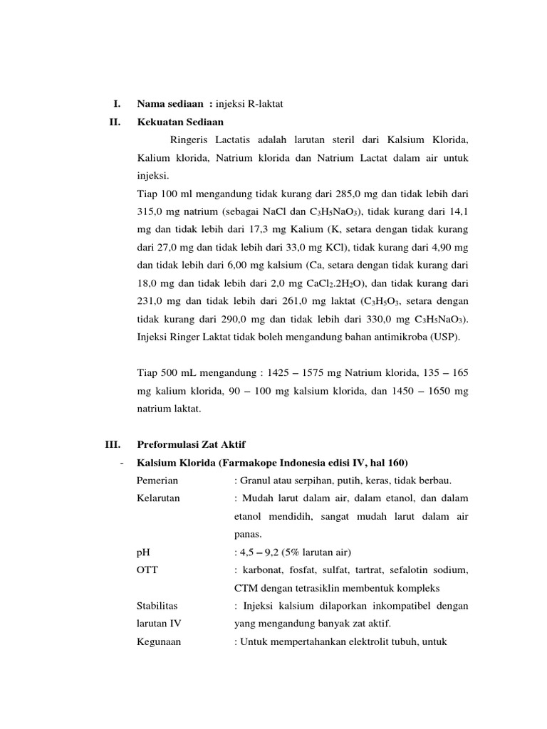 Panduan Formulasi Ringer Laktat | PDF