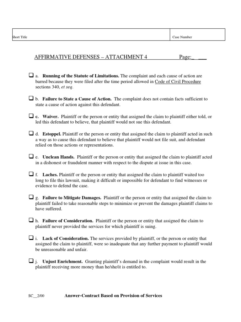 Affirmative Defenses Overview | PDF | Cause Of Action | Affirmative Defense