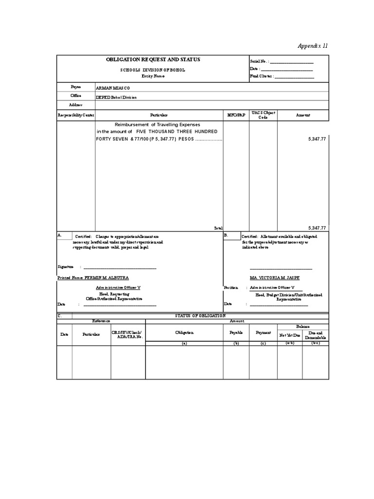 Bohol Division Obligation Request Form | PDF | Services (Economics ...