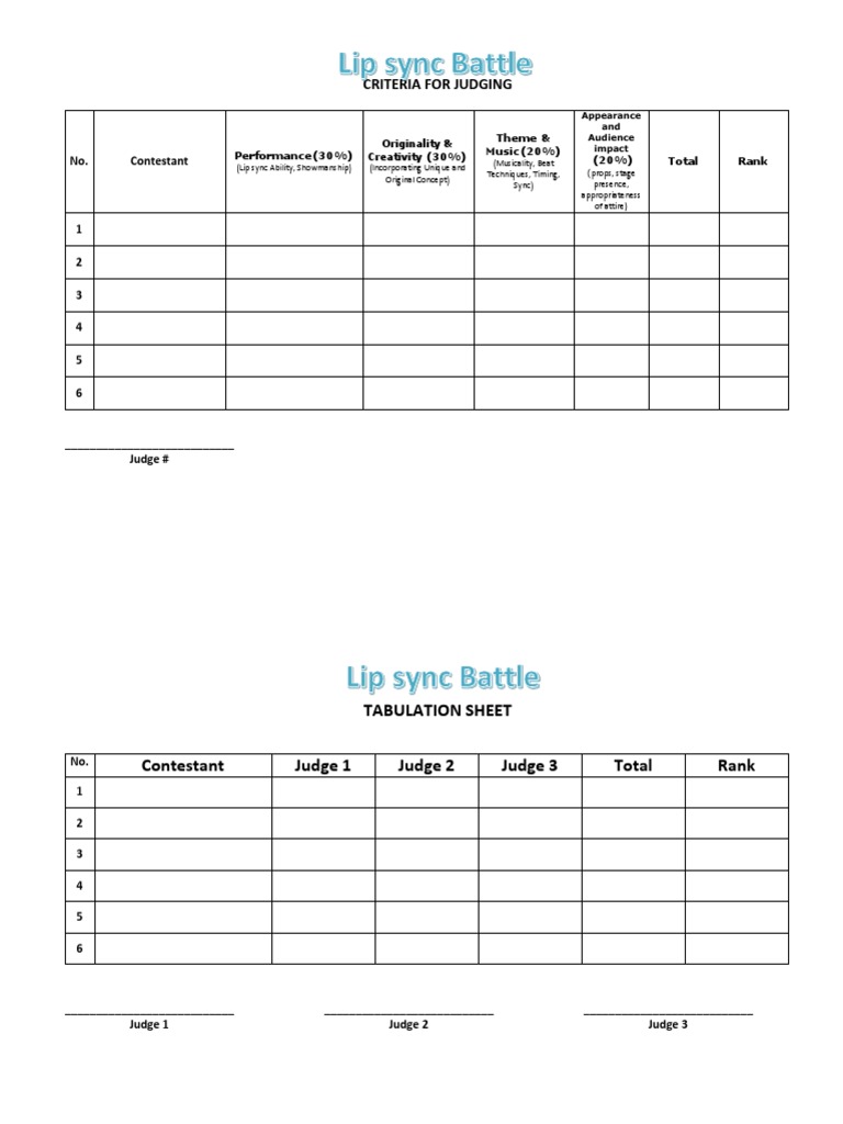 Lip Sync Criteria For Judging | PDF