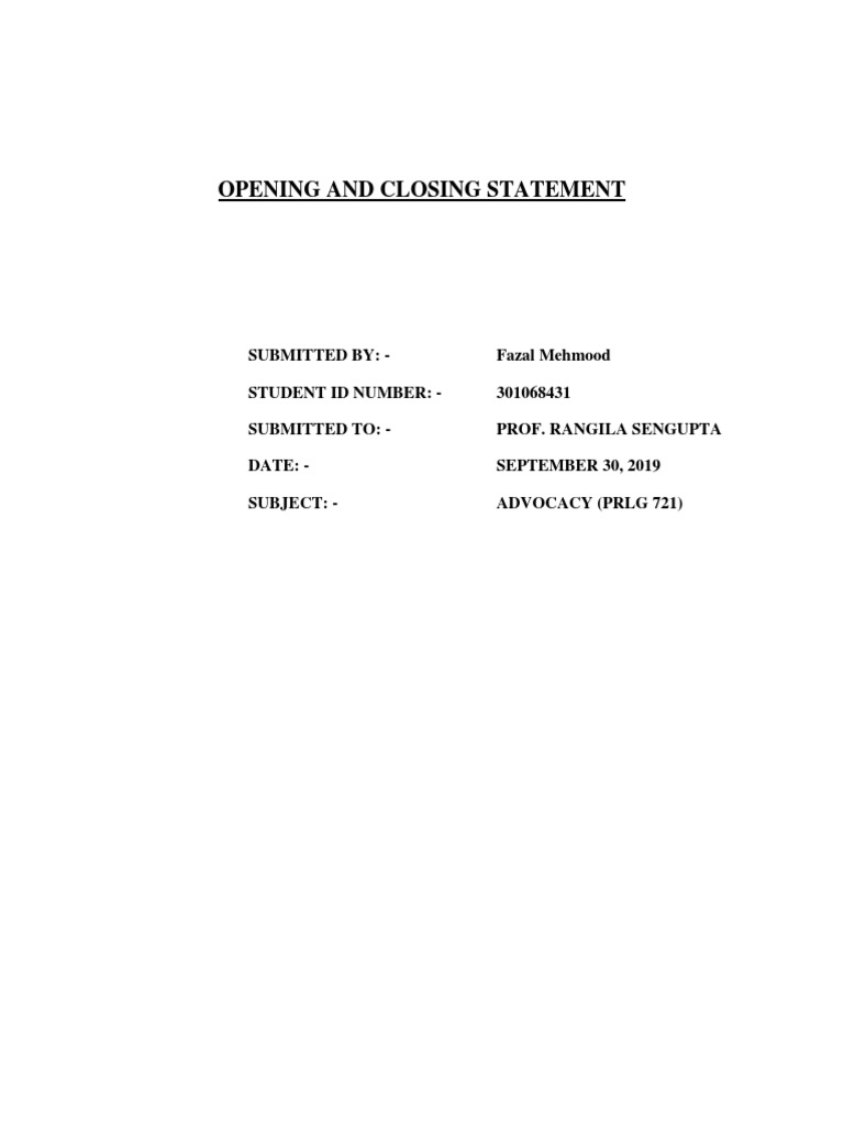 Opening and Closing Statement | PDF | Leasehold Estate | Landlord