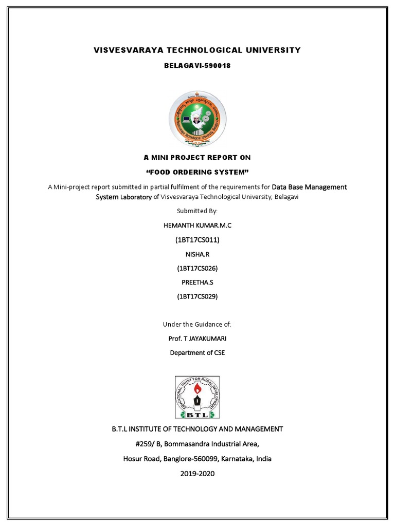 Food Ordering System: A Mini Project Report on the Development of a ...