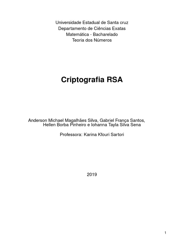 Criptografia RSA: Definições Matemáticas Fundamentais e Demonstração da ...