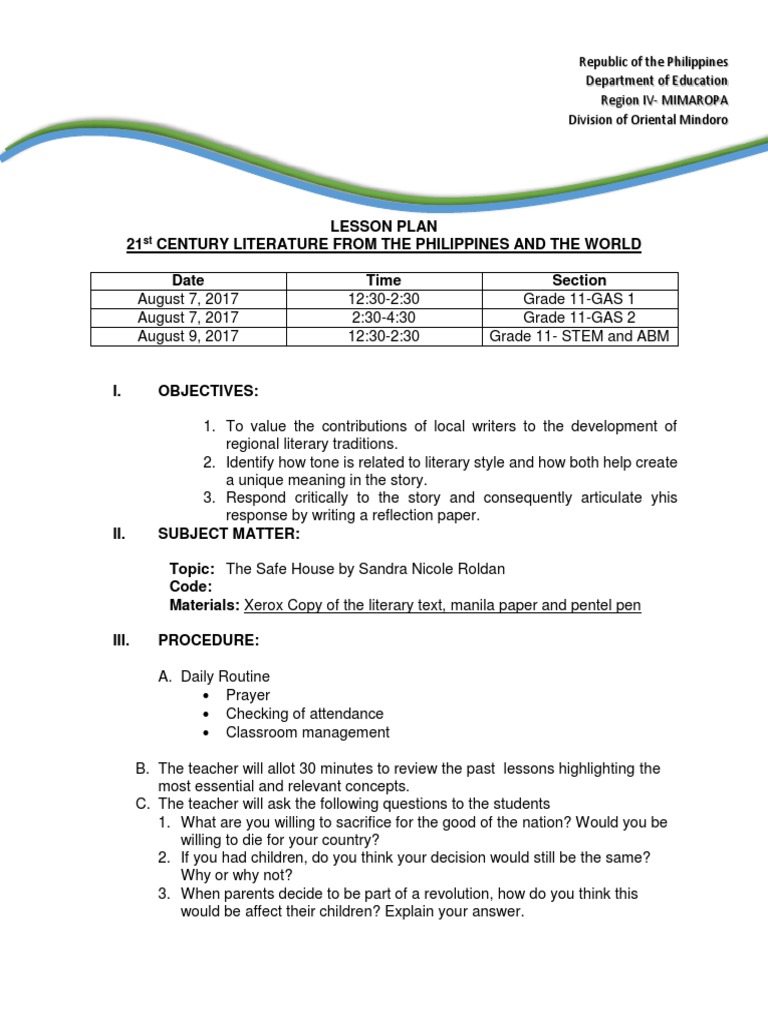 Lesson Plan: The Safe House Analysis | PDF | Lesson Plan | Teachers