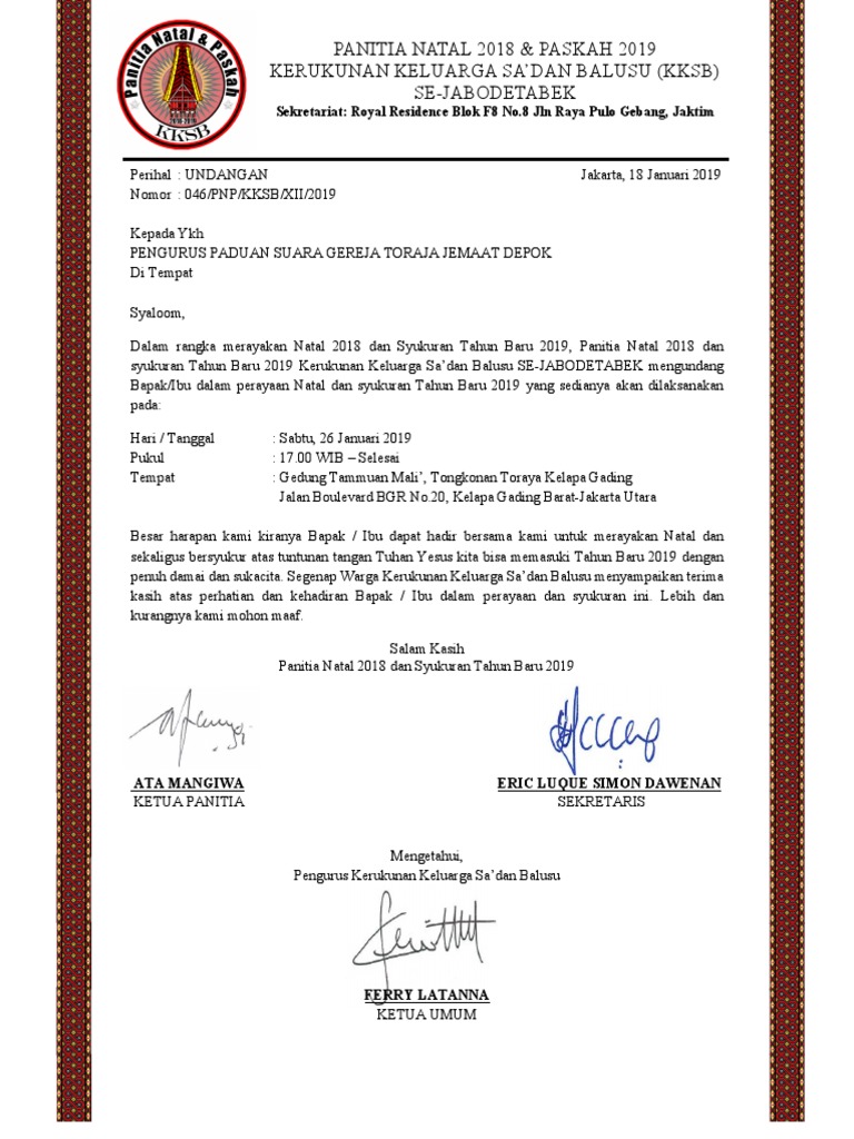 Undangan Natal 2018 KKSB Untuk Pengurus Paduan Suara Gereja Toraja ...