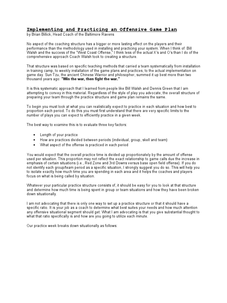 Implementing and Practicing An Offensive Game Plan | PDF | Quarterback ...