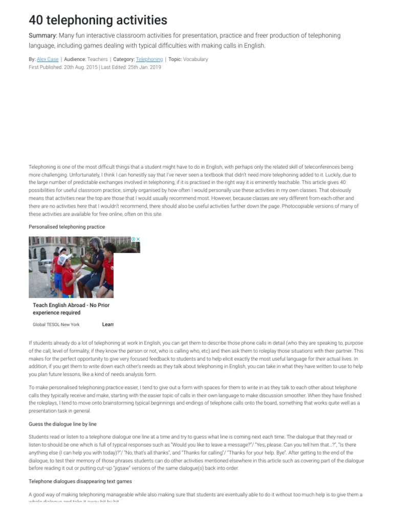 40 Telephoning Activities PDF | PDF | Phrase | Question