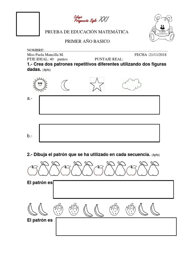 Prueba de Patrones y Algebra 1 | PDF