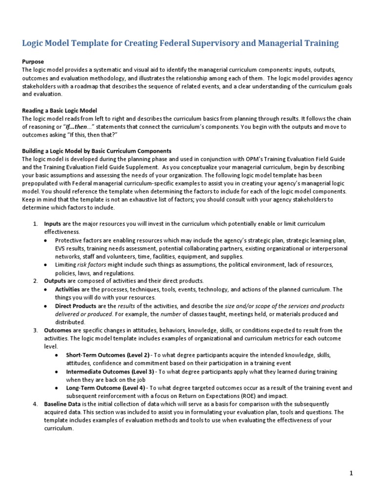 Logic Model Template For Creating Federal Supervisory and Managerial ...