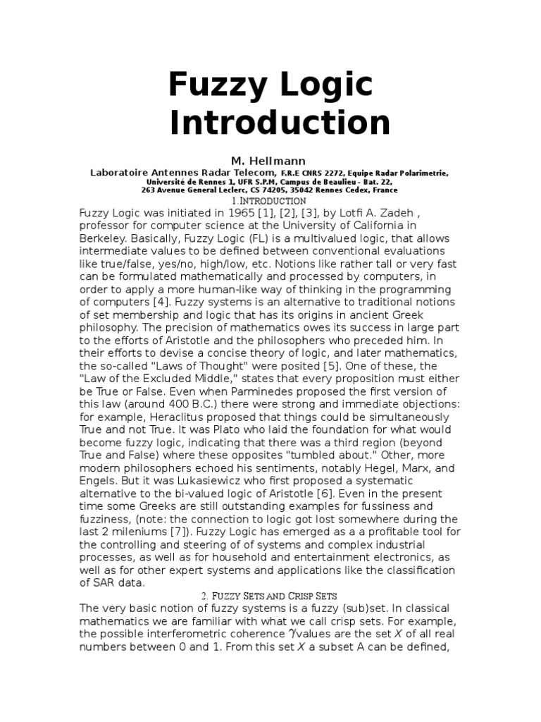 Fuzzy Logic Introduction | PDF | Fuzzy Logic | Statistical Classification