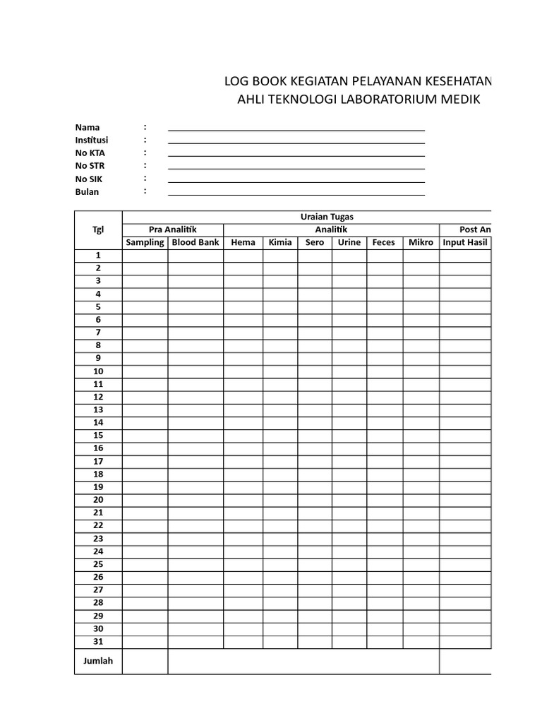 Log Book Kegiatan Pelayanan Kesehatan Ahli Teknologi Laboratorium Medik ...
