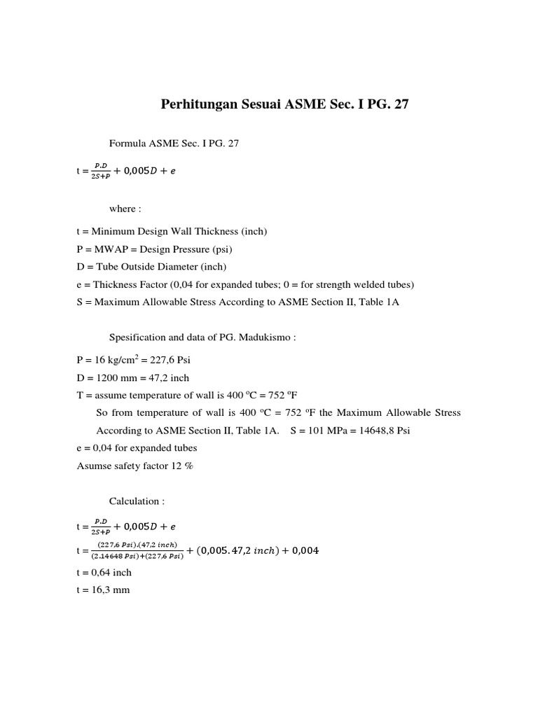 Formula Asme Sec. I Pg. 27 | PDF