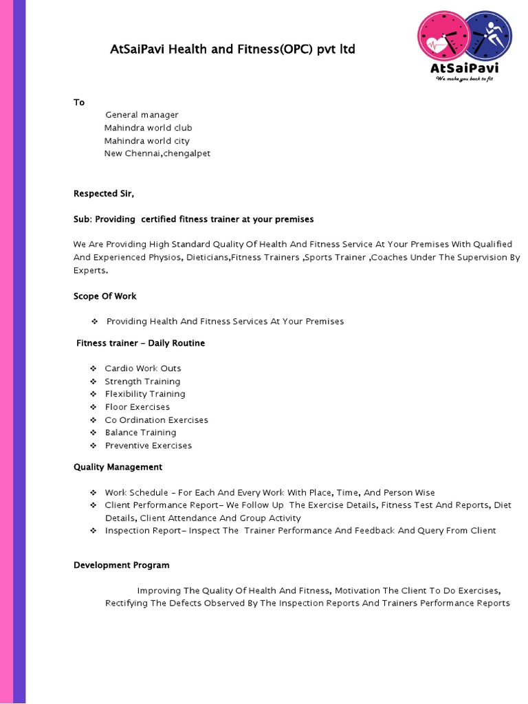 Proposal For Fitness Instructor Job | PDF | Personal Trainer | Physical ...