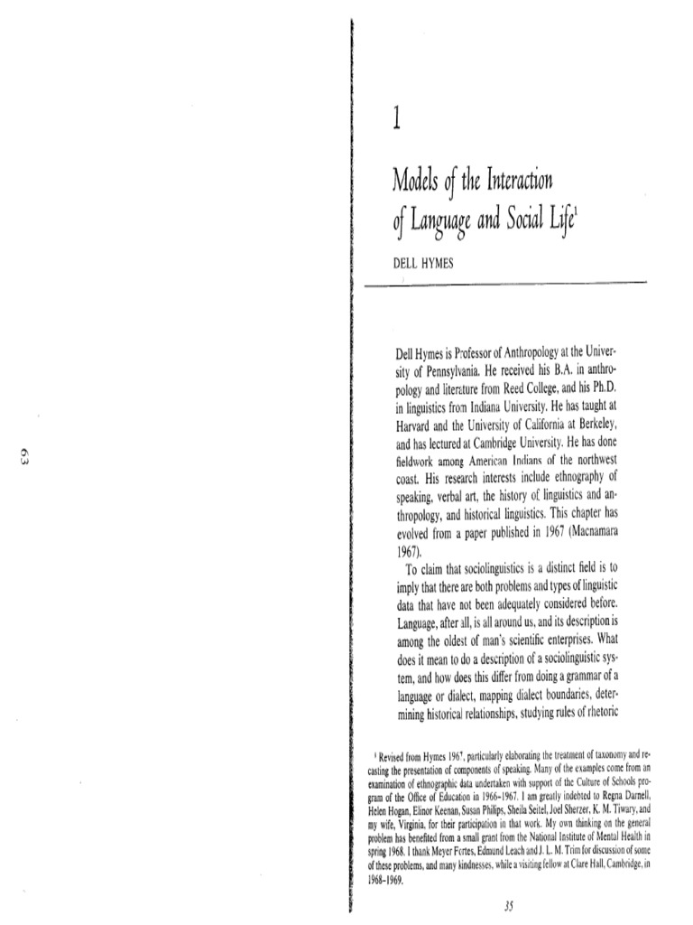 Models of The Interaction of Language and Social Life - Dell Hymes | PDF