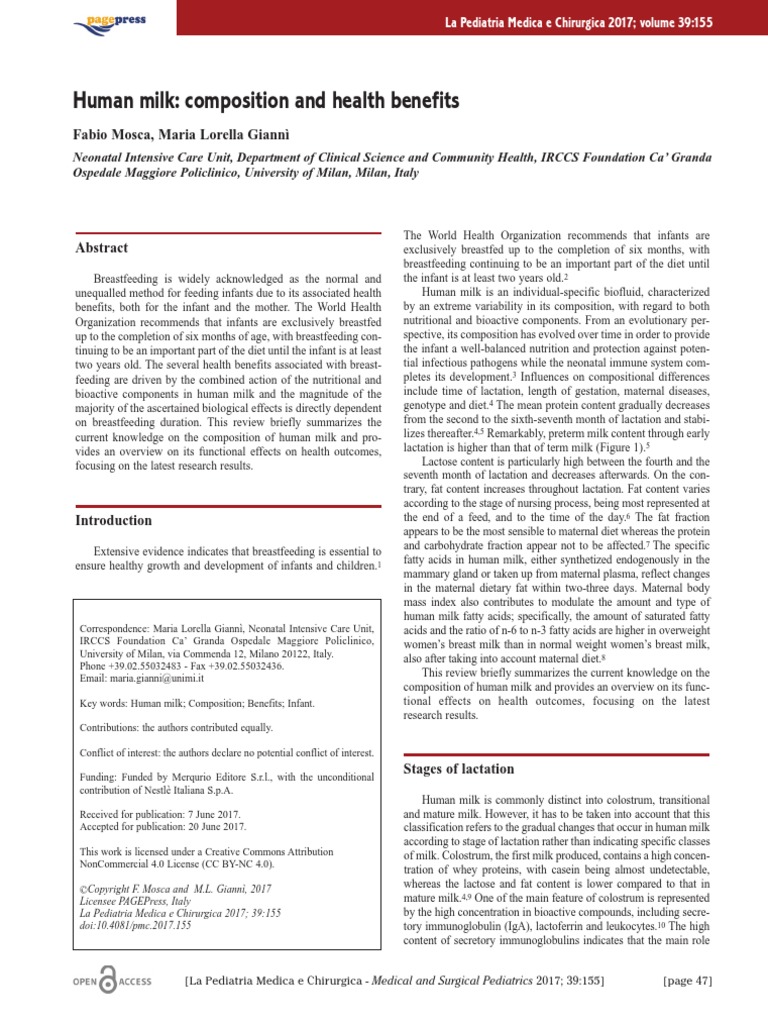 Human Milk: Composition and Health Benefits: Fabio Mosca, Maria Lorella ...