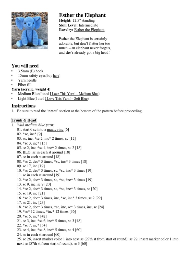 Esther The Elephant: You Will Need | PDF | Yarn | Crochet