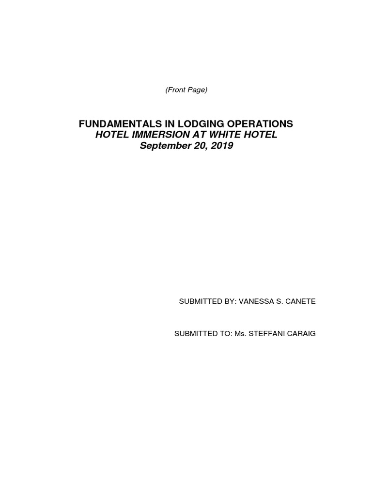 Fundamentals in Lodging Operations: Hotel Immersion at White Hotel ...