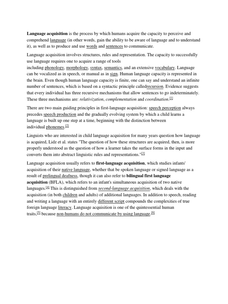 Language Acquisition Is The Process by Which Humans Acquire The ...