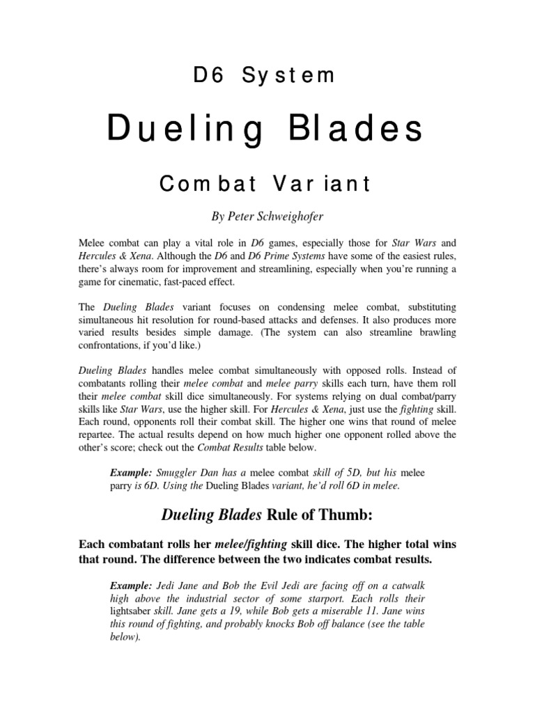 Dueling Blades Dueling Blades: D6 System D6 System | PDF | Dice | Gaming
