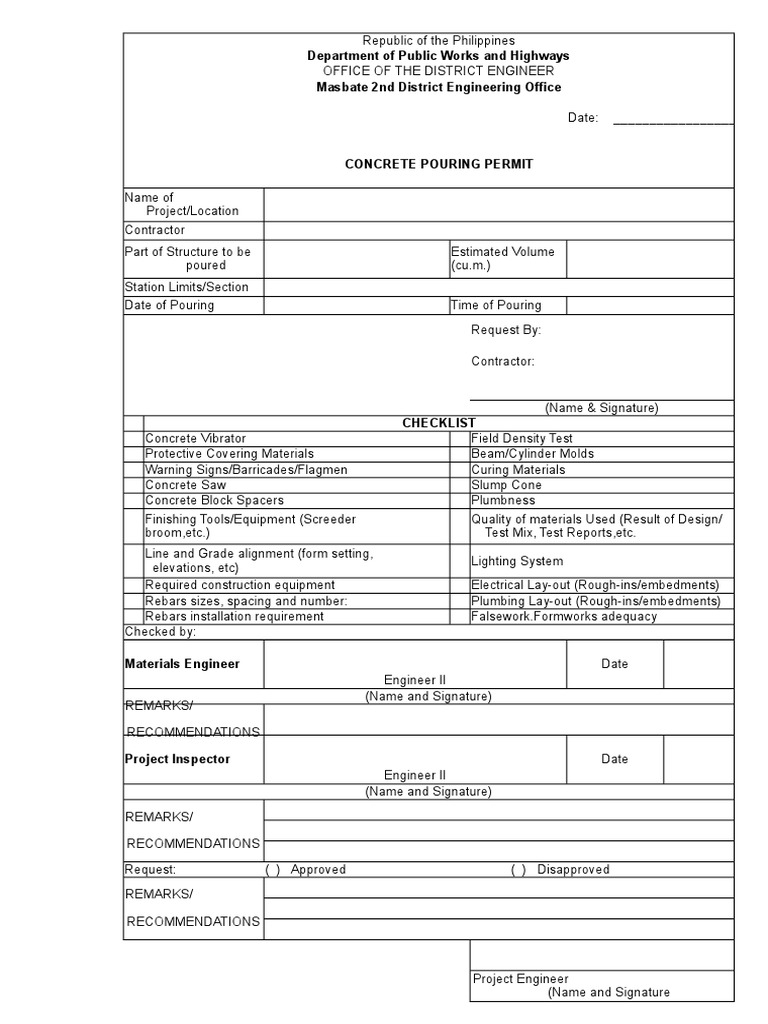 Pouring Permit | PDF | Concrete | Road