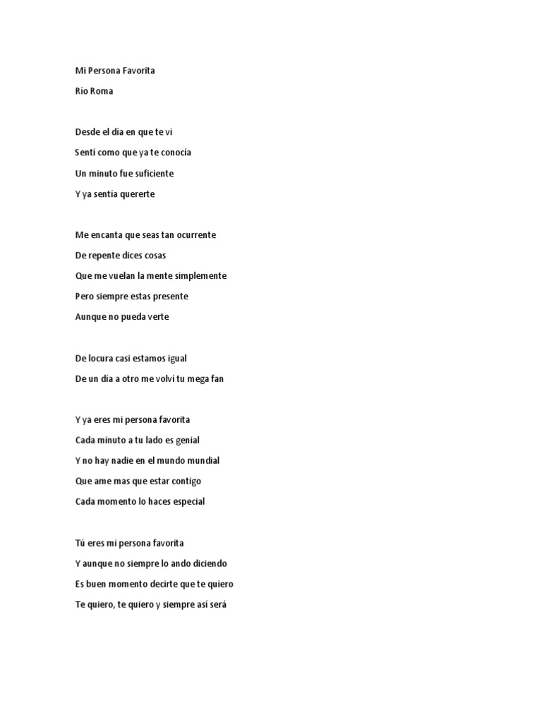 Canción "Mi Persona Favorita" de Río Roma | PDF