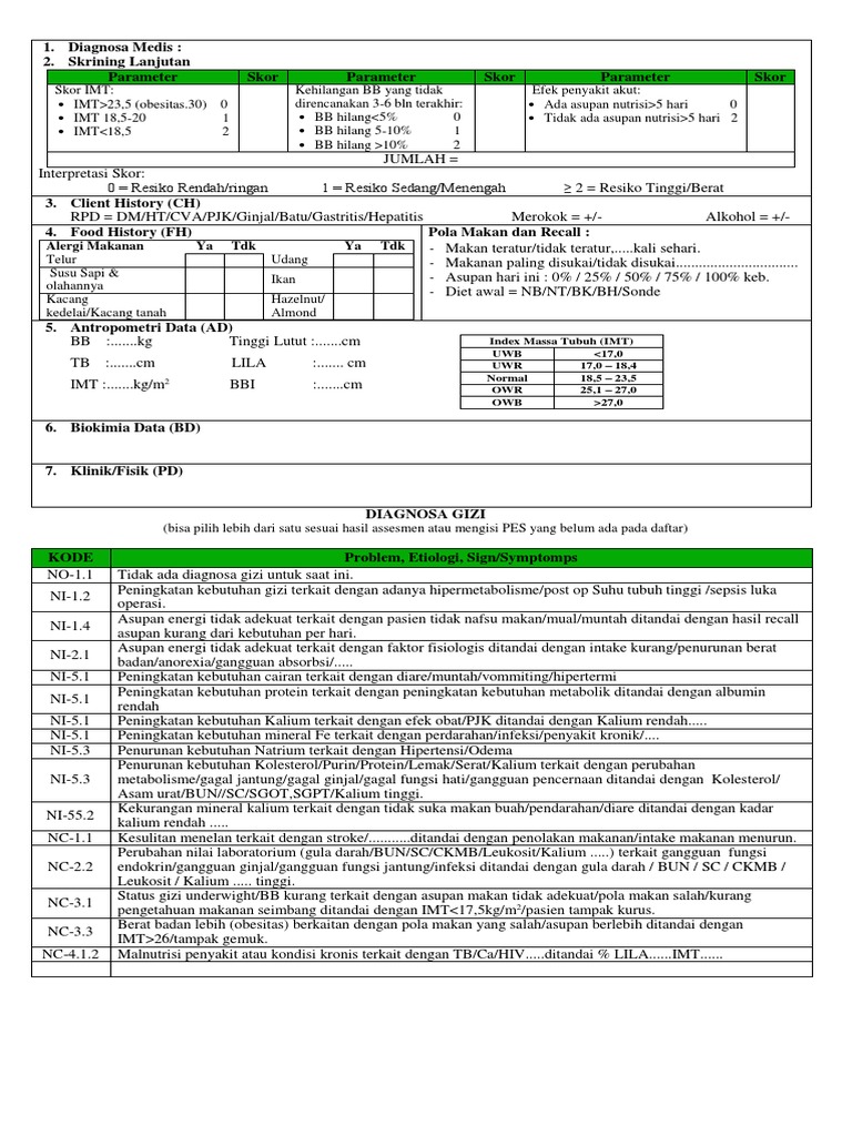 Form Asesmen GIZI Revisi | PDF