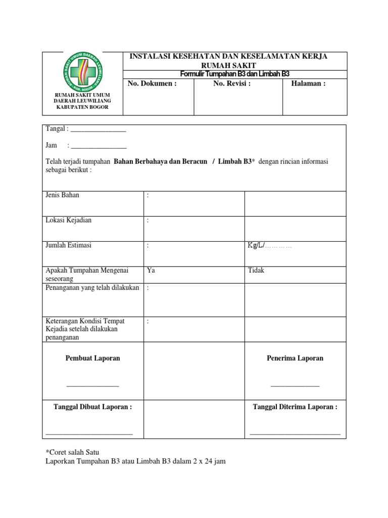 Formulir Tumpahan B3 Dan Limbah B3 | PDF