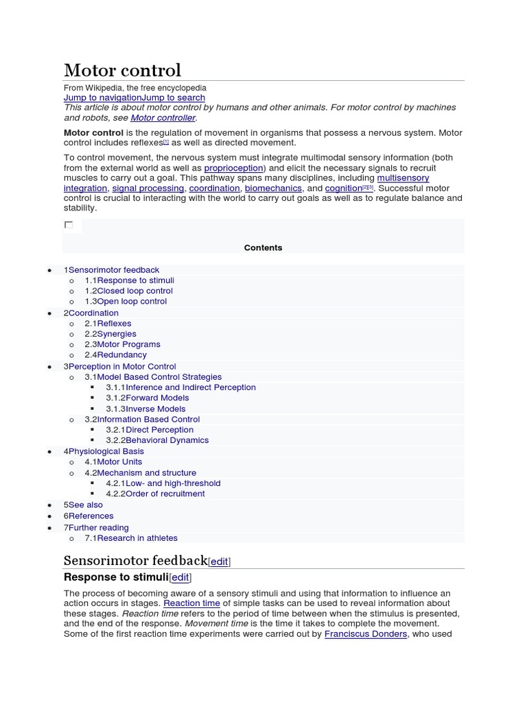 Motor Control | PDF | Motor Control | Perception