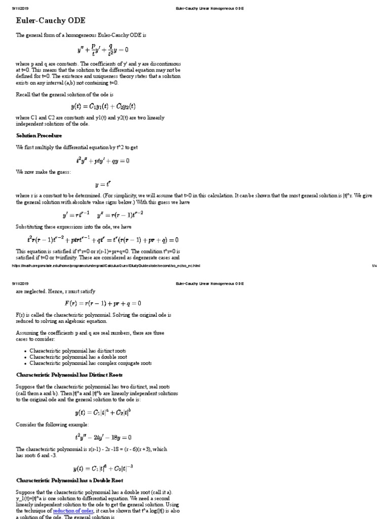 26-Aug-2019 Euler-Cauchy Linear Homogeneous ODE PDF | PDF | Ordinary Differential Equation ...