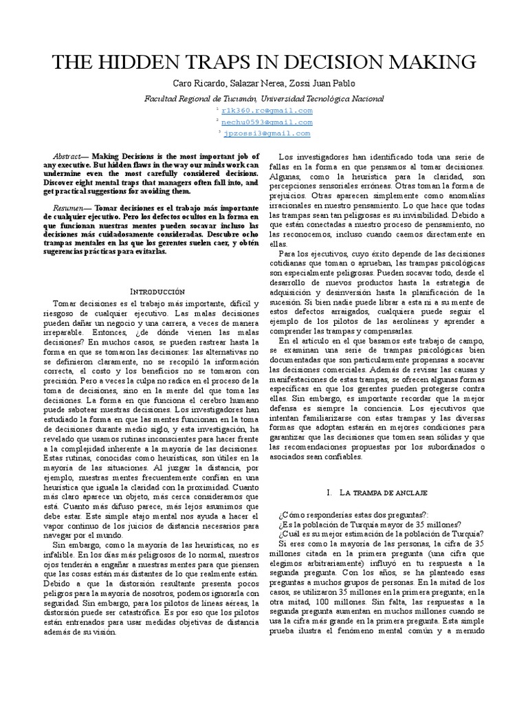 The Hidden Traps in Decision Making | PDF | Parcialidad | Mente