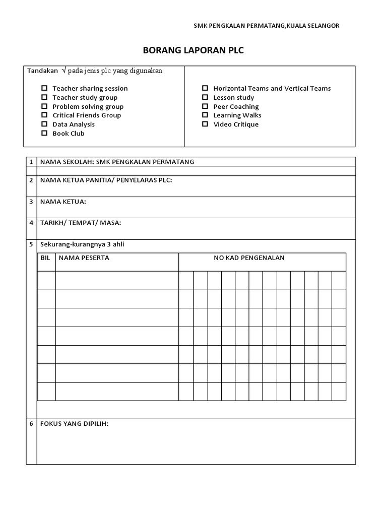 Borang Laporan PLC | PDF