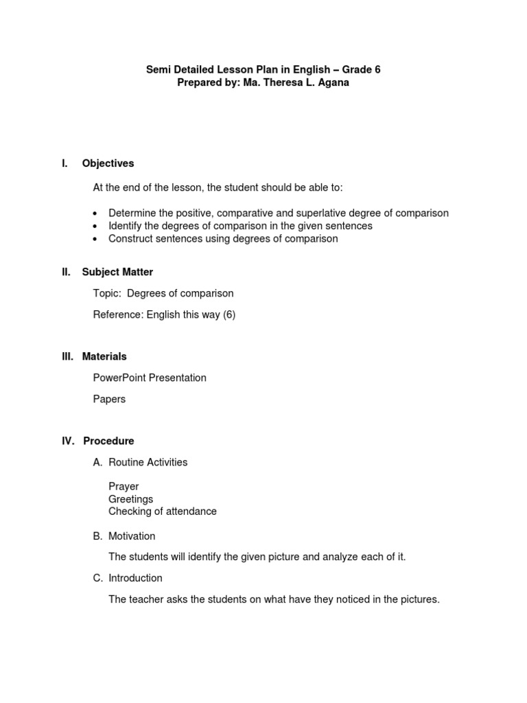 Semi Detailed LP Grade6 | PDF | Adjective | Languages