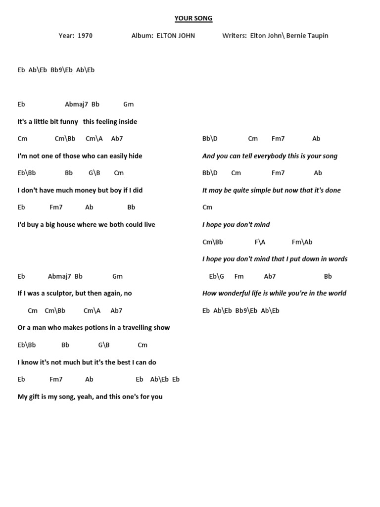 Your Song Elton John Pdf Recorded Music Albums