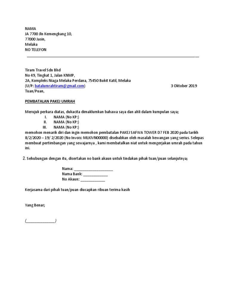 Surat Pembatalan Umrah | PDF